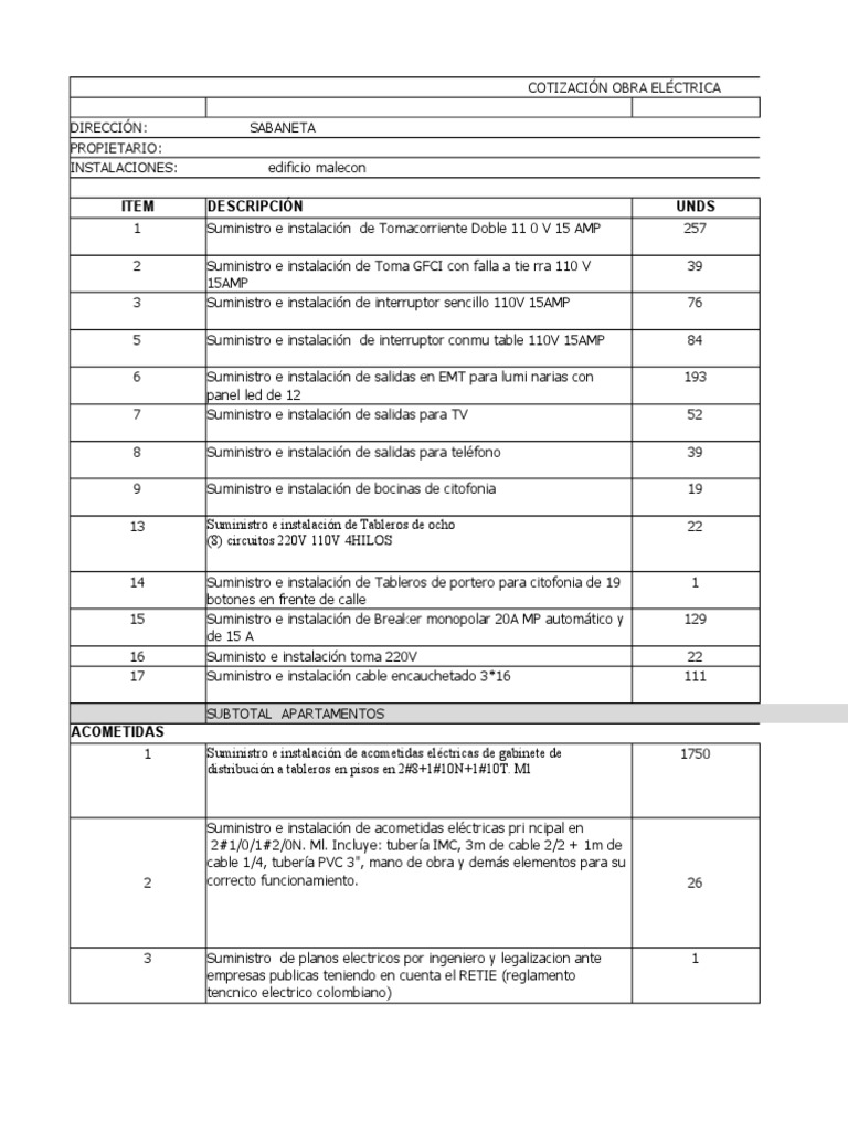 Cotizacion Edificio Malecon | PDF | Ingenieria Eléctrica | Electromagnetismo