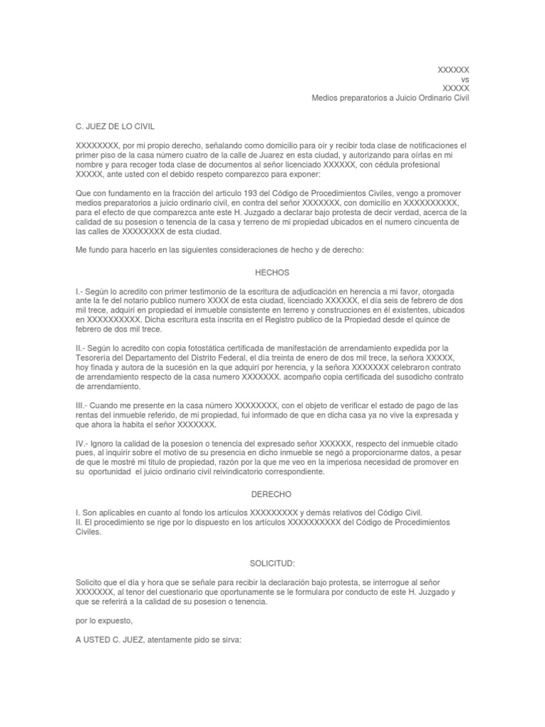 Machote Medios Preparatorios Descargar Gratis Pdf Posesión Ley