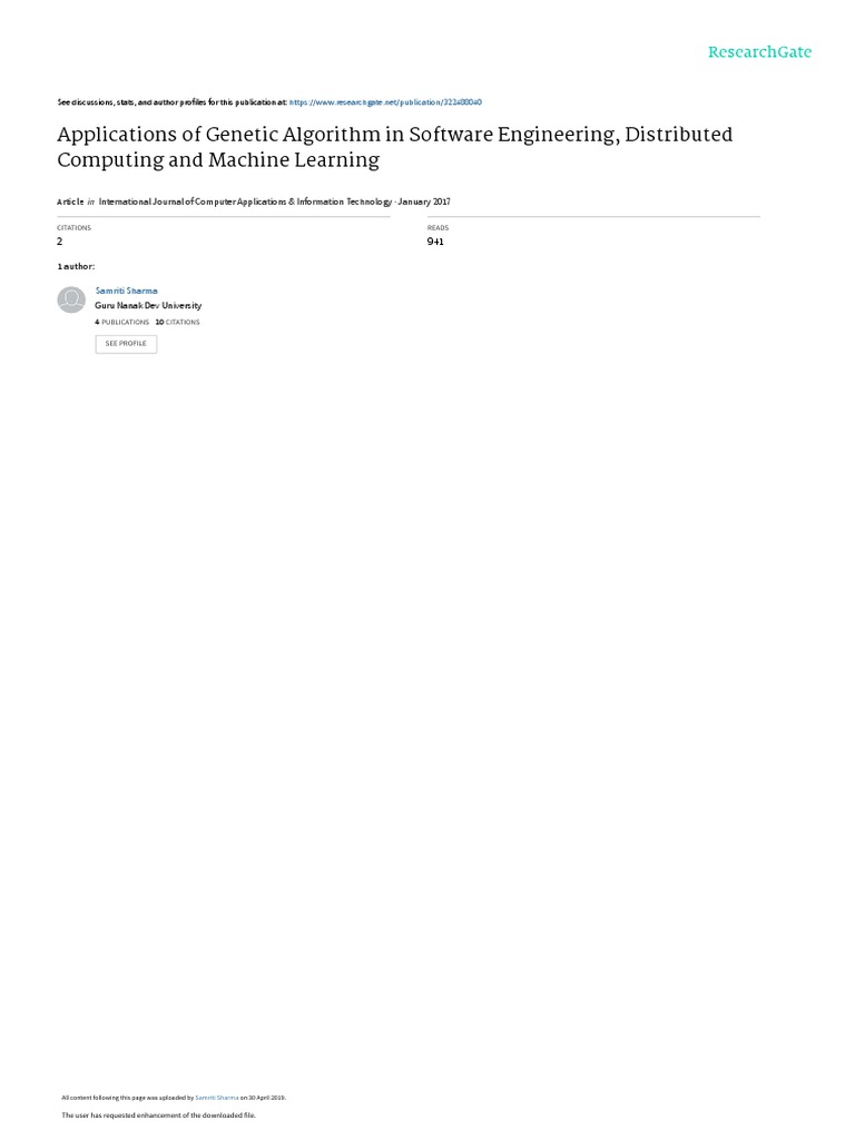 Applications of Genetic Algorithm in Software Engineering, Distributed ...
