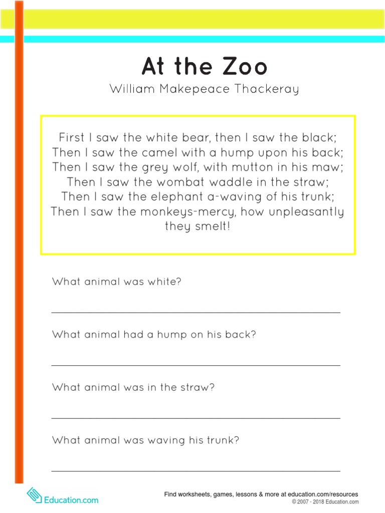 At The Zoo Comprehension | PDF