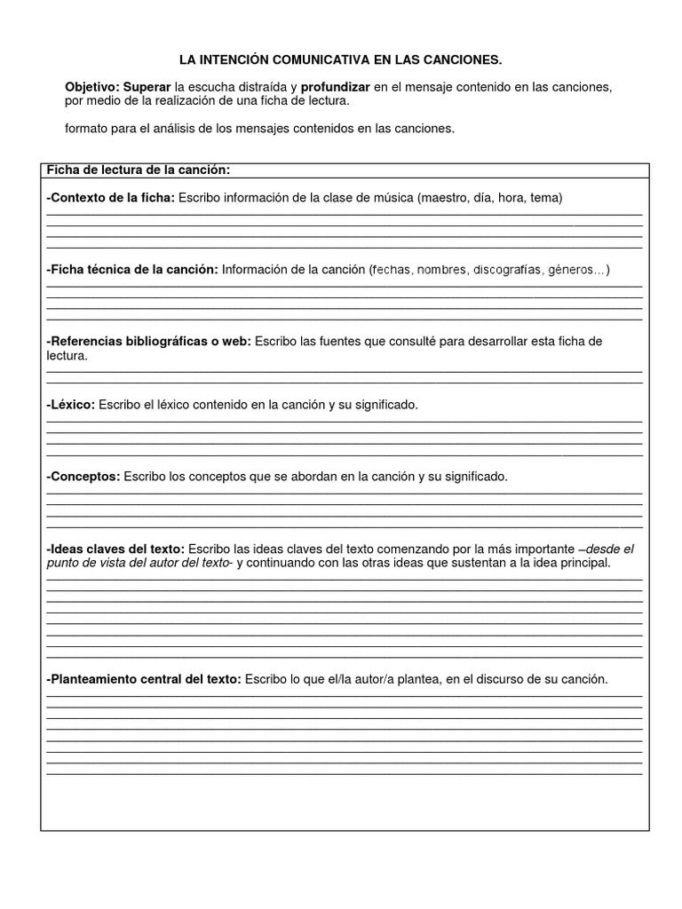 Ficha de Analisis de Canciones | PDF | Canciones