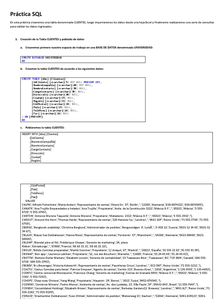Práctica Sql 10 1 2 Pdf Sql Servidor Sql De Microsoft