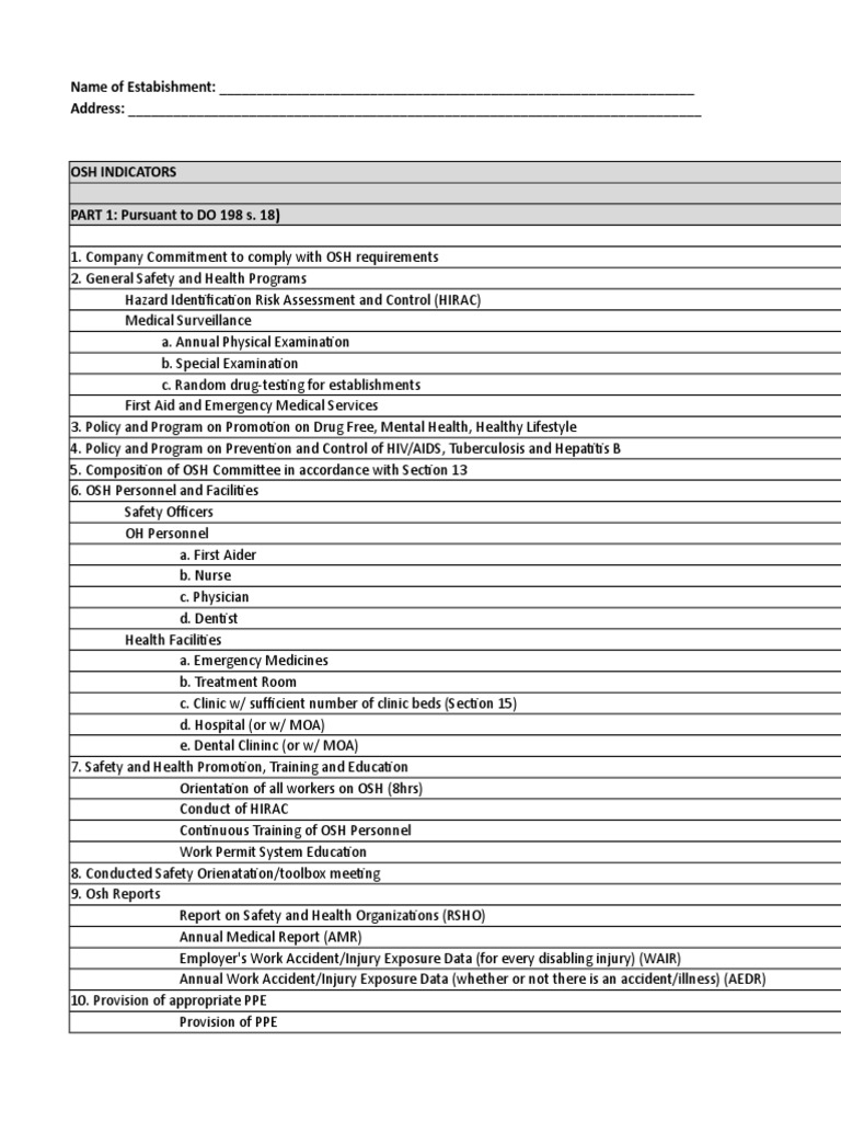 OSH Requirement Checklist | PDF | Occupational Safety And Health ...