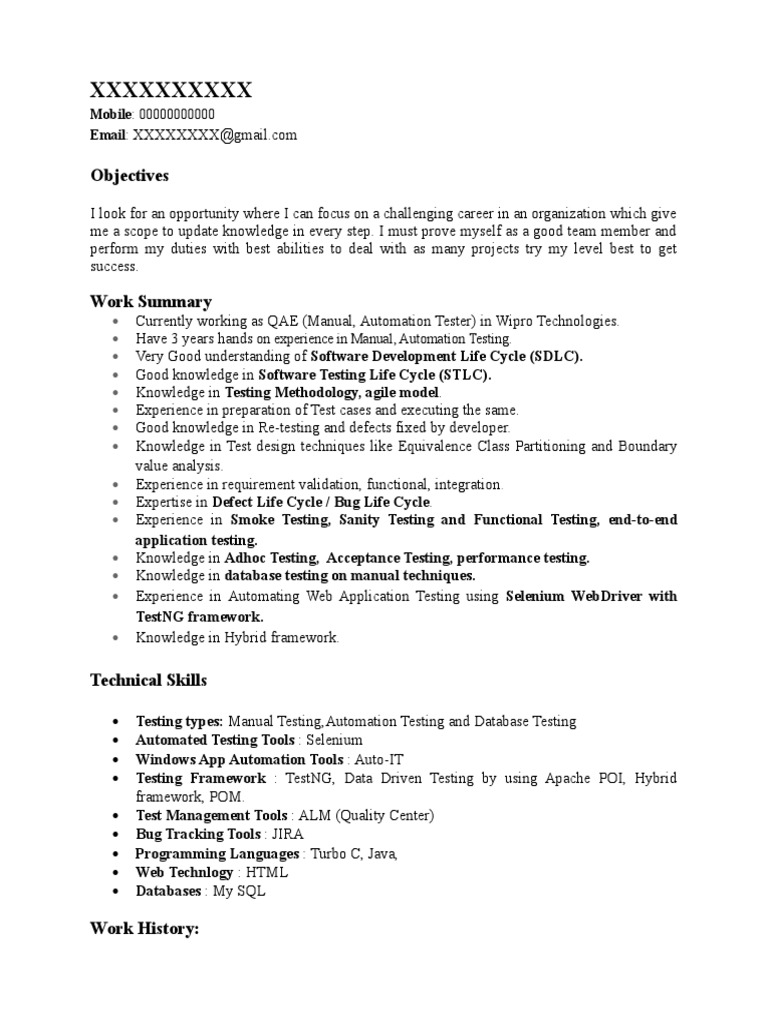 Manual Testing Automation Testing 3 Years Experience Resume | PDF ...