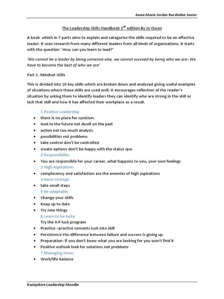 Leadership Skills Handbook Overview | PDF | Luck | Self Awareness