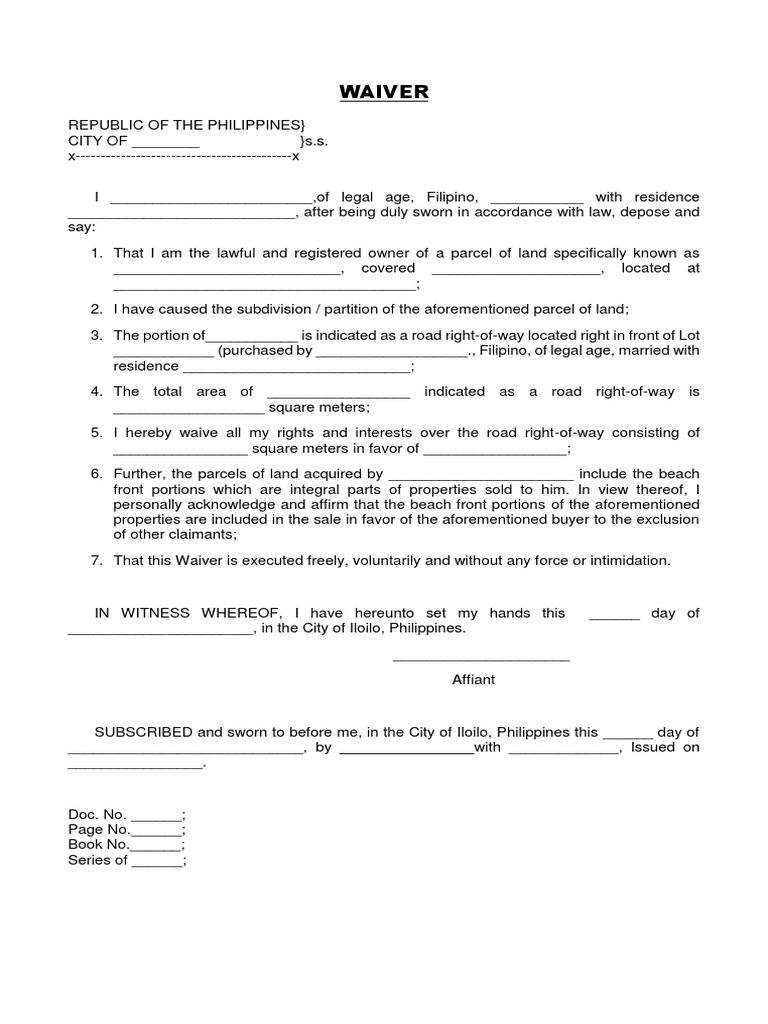 Sample Waiver of Rights Over Right of Way | PDF | Social Science | Law