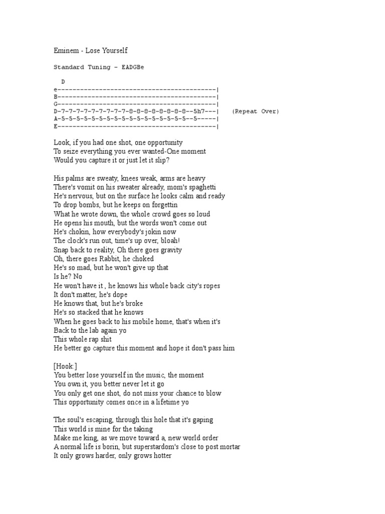 Lose Yourself Lyrics | PDF | Entertainment (General) | Leisure