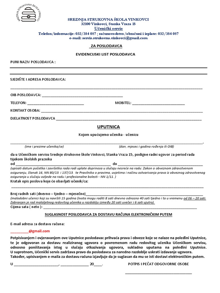 Evidencija I Uputnica 2019 | PDF