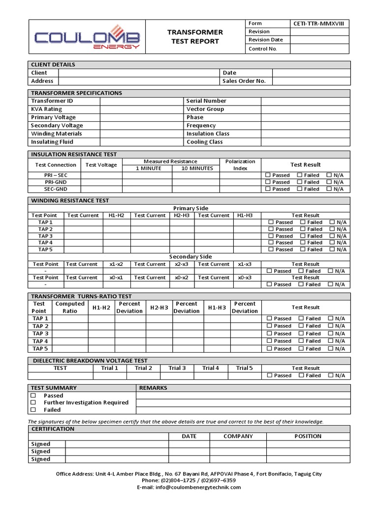 2018 Transformer Test Report | PDF | Transformer | Electrical Equipment