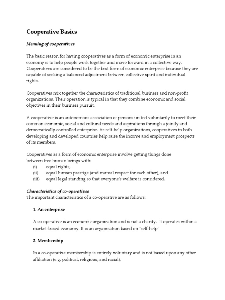 Cooperative Basics: Meaning of Cooperatives | PDF | Cooperative | Policy