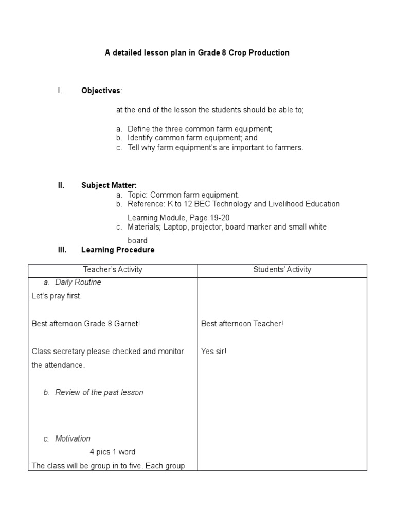 Common Farm Equipment Lesson Plan | PDF | Agricultural Machinery | Food ...