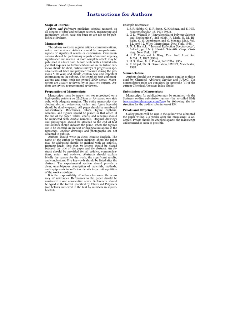 Instructions For Authors: Scope of Journal | PDF | Manuscript | Nature