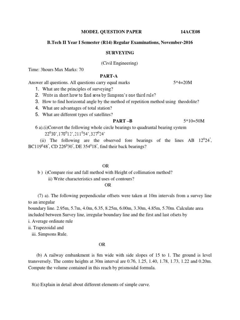 Survey Model Paper | PDF | Surveying | Geomatics