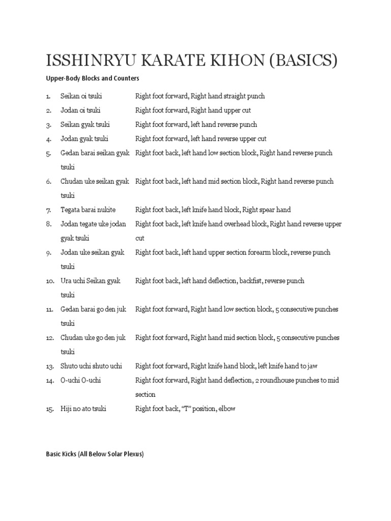 Isshinryu Karate Basics and Katas | PDF | Karate | Combat Sports