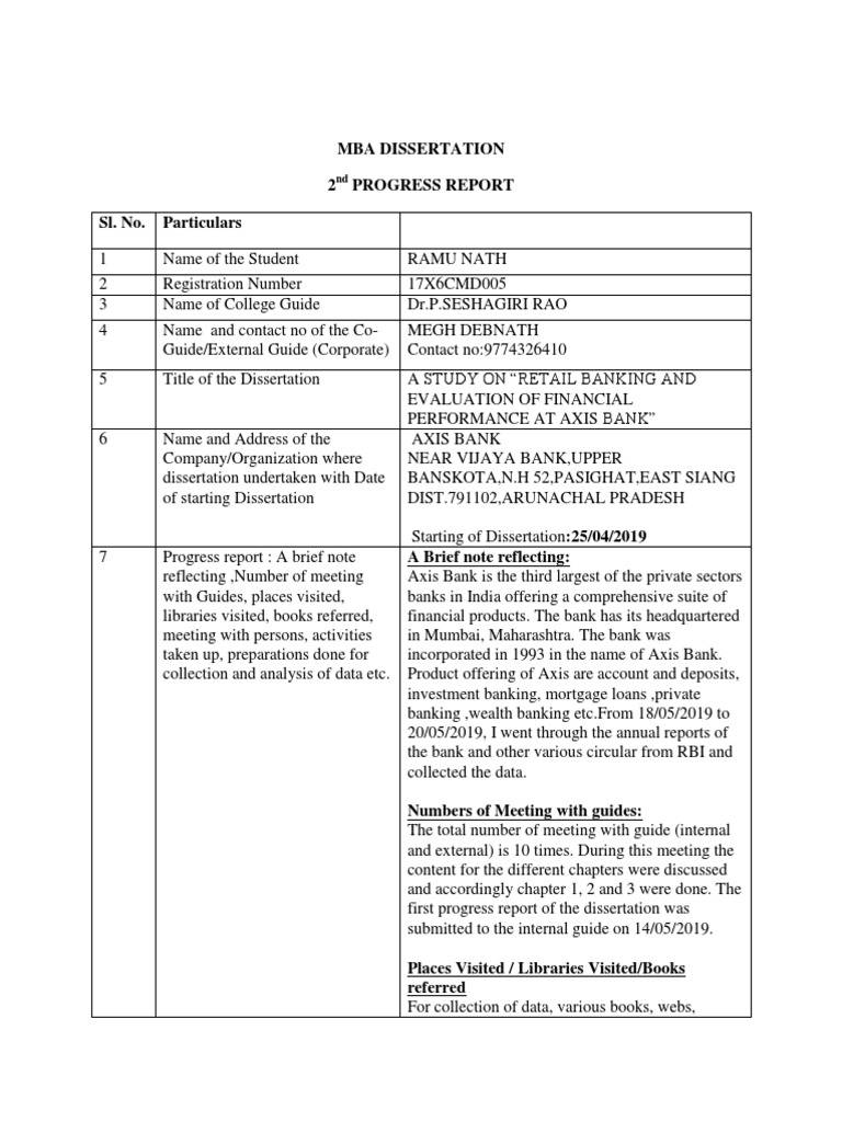 Ramu Nath 2nd Progress Report | PDF | Banks | Banking