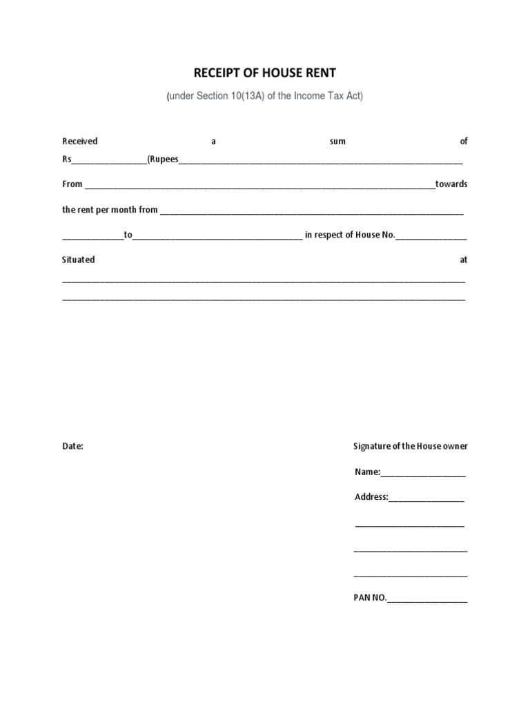 House Rent Receipt Template | PDF