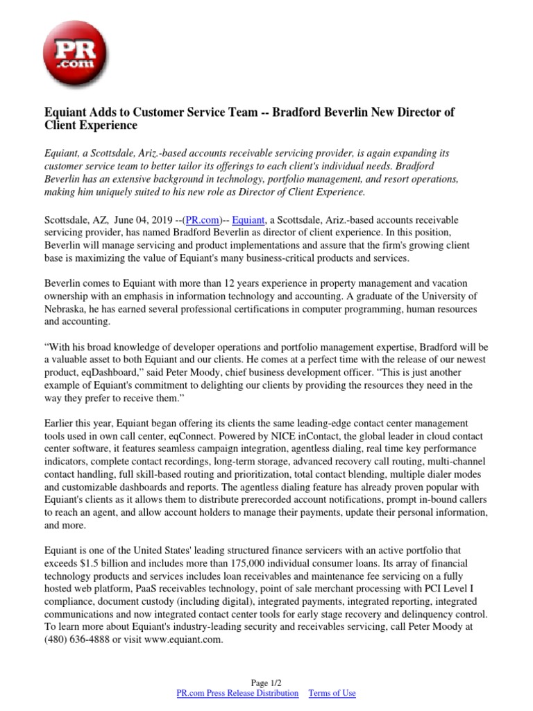 Equiant Adds To Customer Service Team - Bradford Beverlin New Director ...