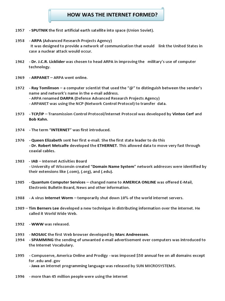 How Was The Internet Formed | PDF | Darpa | Internet