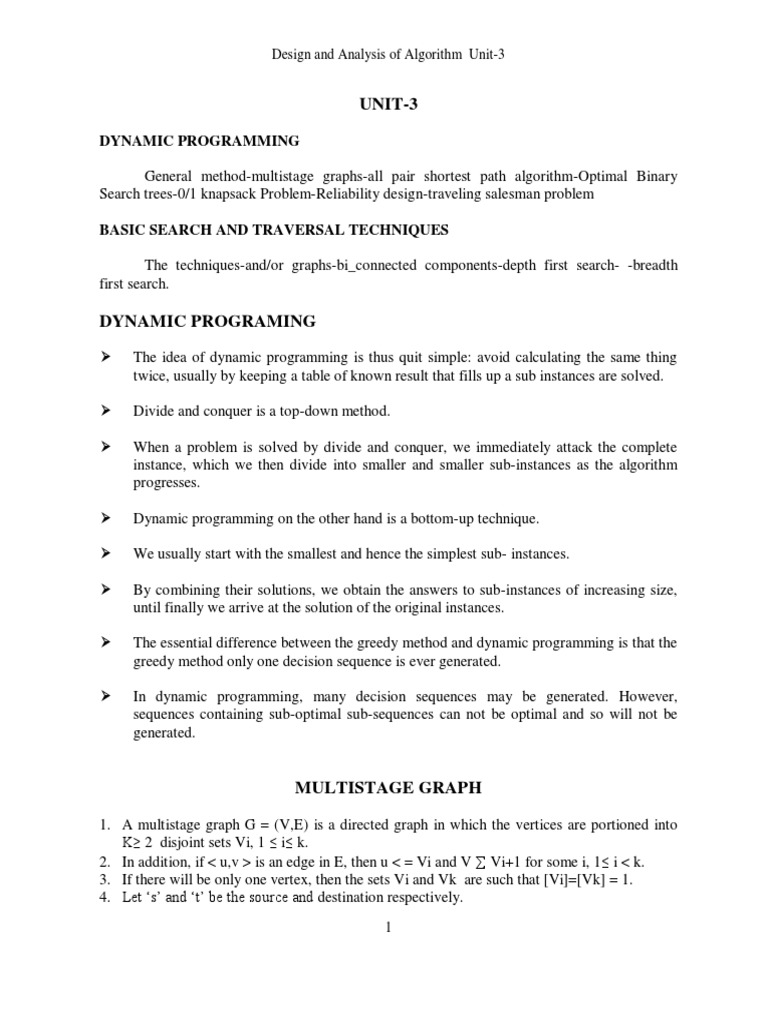 UNIT-3: Dynamic Programming | Download Free PDF | Vertex (Graph Theory) | Theoretical Computer ...