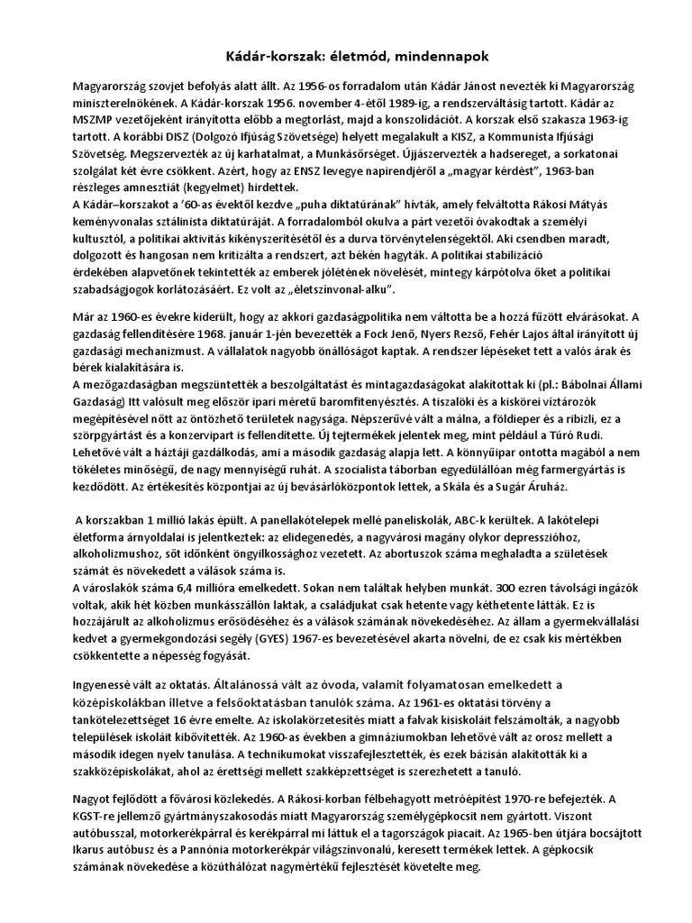 Kádár-Korszak - Életmód, Mindennapok | PDF