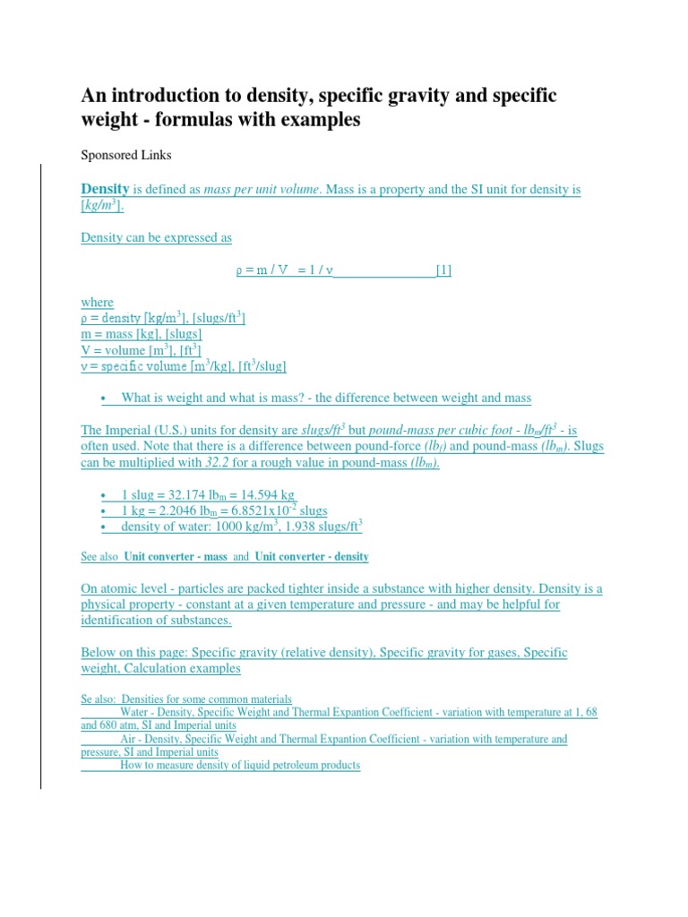 An Introduction To Density, Specific Gravity and Specific Weight ...