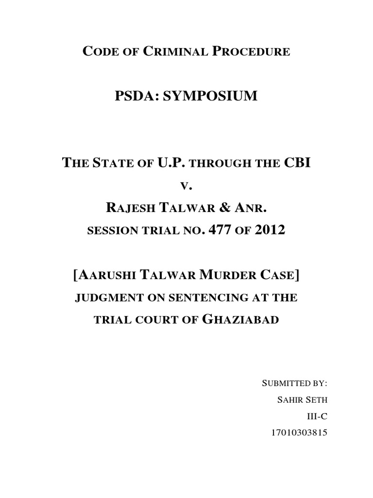 Paper On Aarushi Talwar Murder Case | PDF | Circumstantial Evidence ...