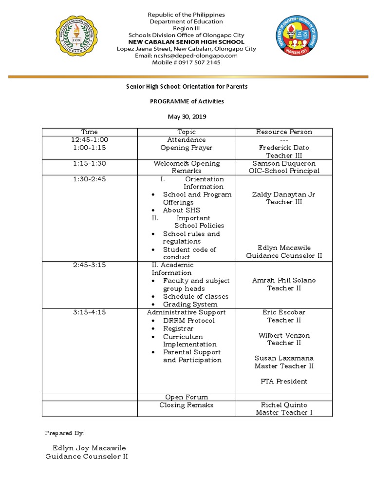 Senior High School Programme | PDF | School Counselor | Educational ...