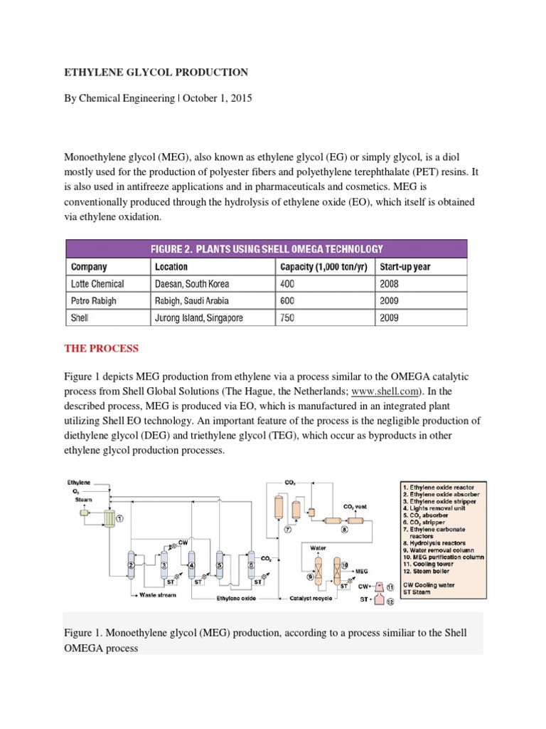 Ethylene Glycol Production via OMEGA Process | PDF | Ethylene ...