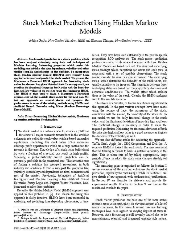 Stock Market Prediction Using Hidden Markov Models | PDF | Applied ...
