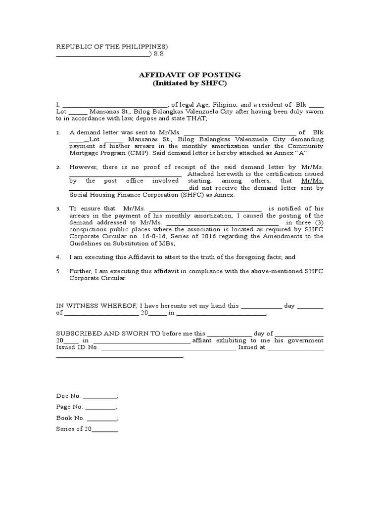 Affidavit of Posting (Initiated by SHFC) | PDF