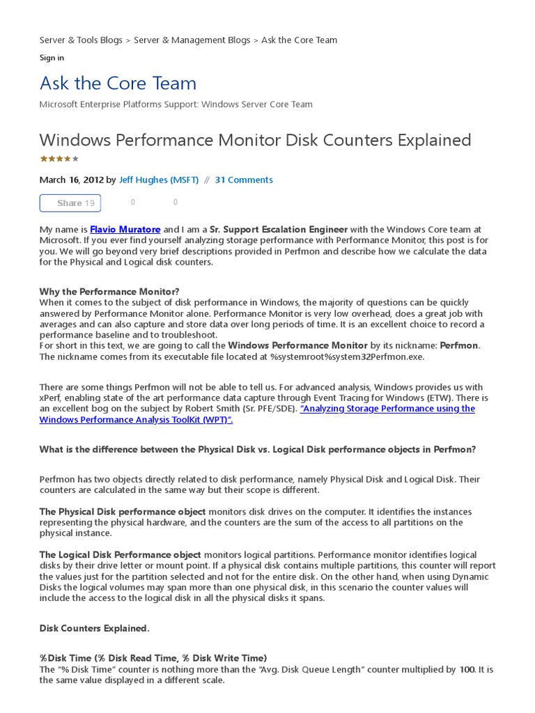Windows Performance Monitor Disk Counters Explained - Ask The Core Team ...