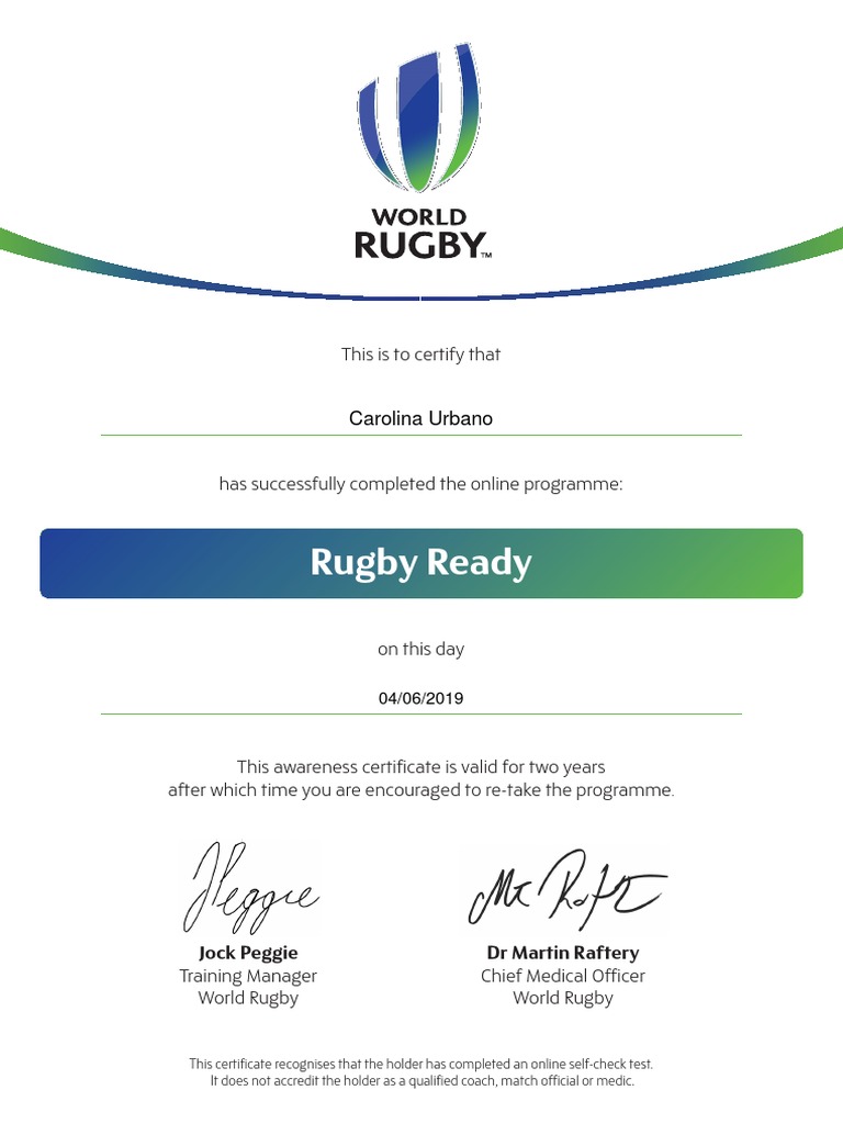 Rugby Ready Certificate 04-06-2019 | PDF