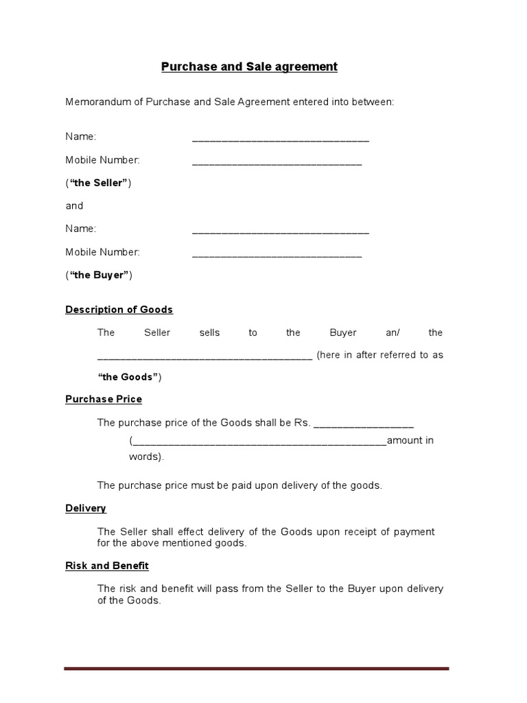 Purchase and Sale Agreement Template | PDF | Law