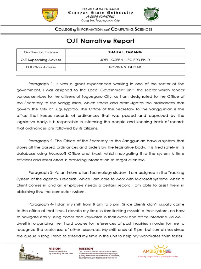 OJT Narrative Format | PDF | Computing | Computing And Information Technology