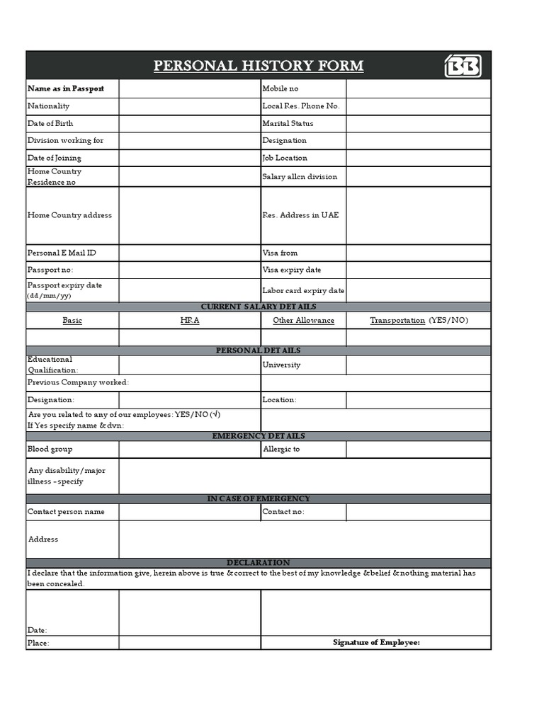Personal History Form: Name As in Passport | PDF | Human Resources ...