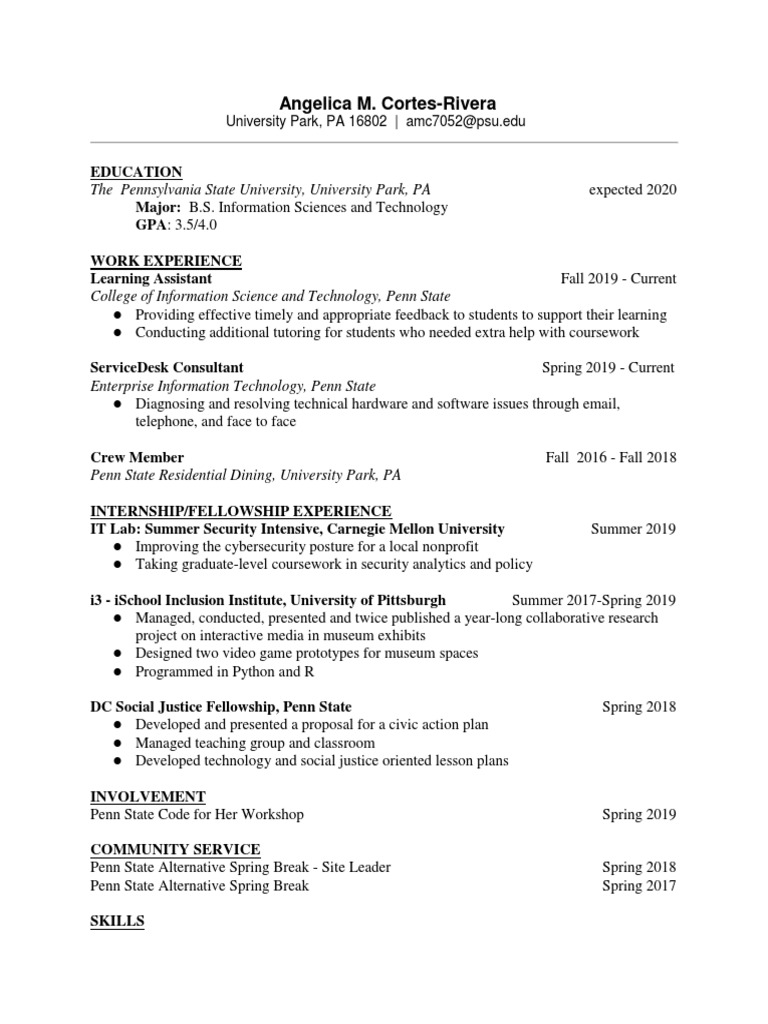 Engl202d Cortesrivera Resume | PDF | Pennsylvania State University ...