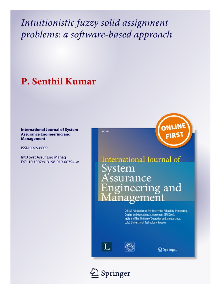 Intuitionistic Fuzzy Solid Assignment Problems A Software Based Approach Pdf Mathematical