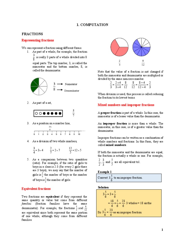 Computation Fractions | PDF | Fraction (Mathematics) | Numbers
