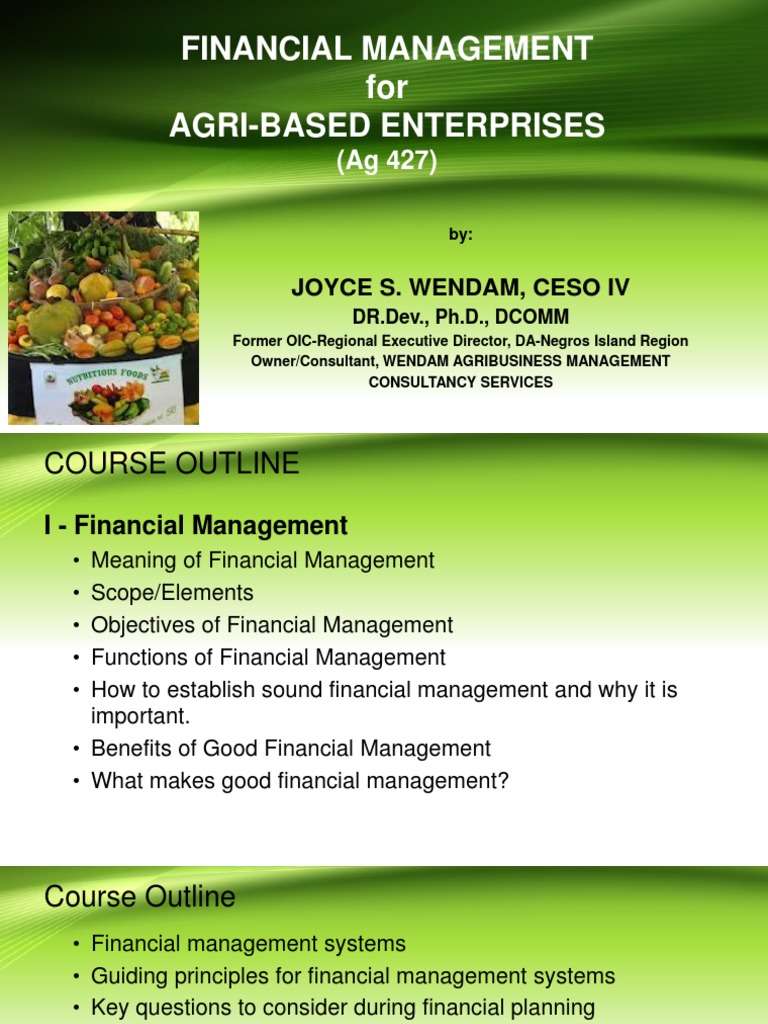 FINANCIAL MANAGEMENT For Agribusiness CPU 2nd Sem 2018-2019 | PDF ...