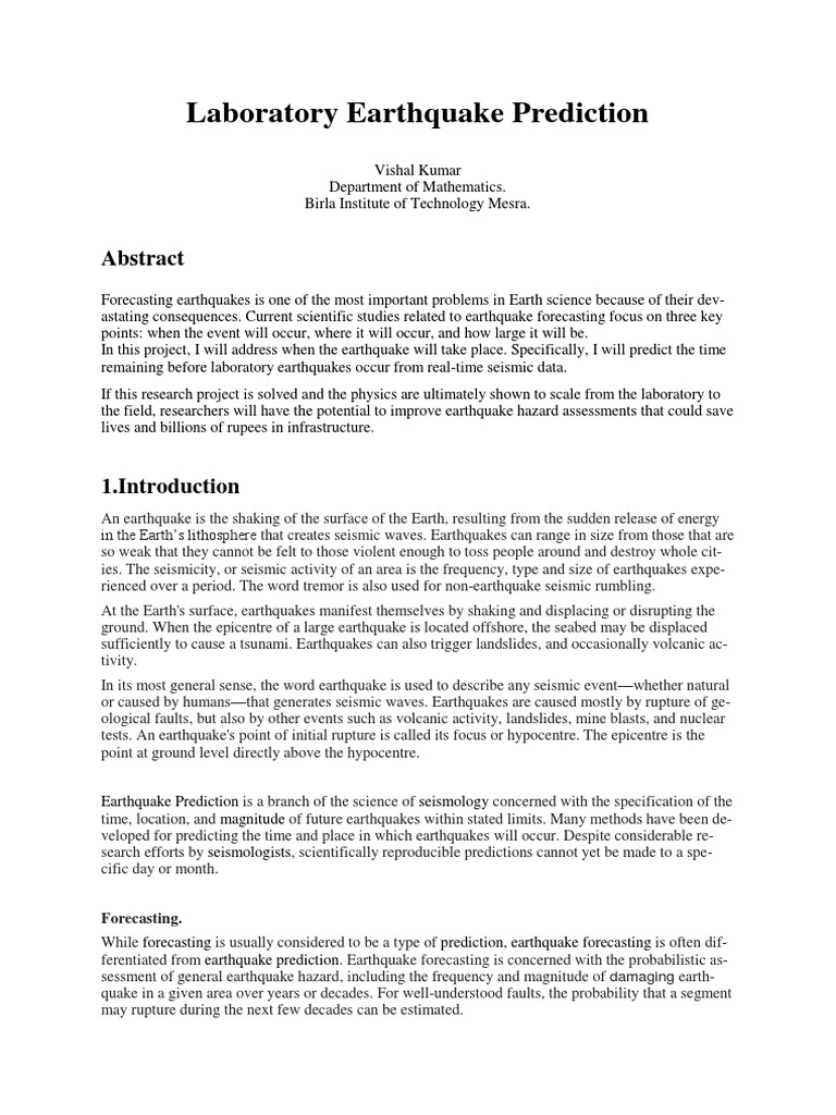 Laboratory Earthquake Prediction | PDF | Earthquakes | Seismology