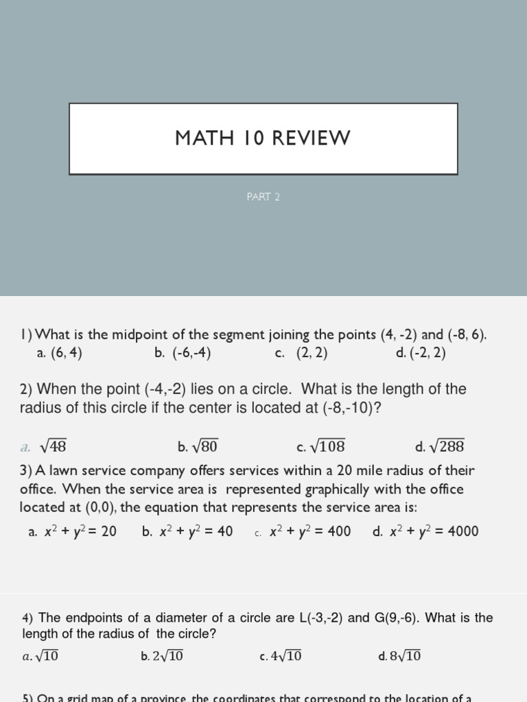 Math 10 Review | PDF | Circle | Euclidean Plane Geometry