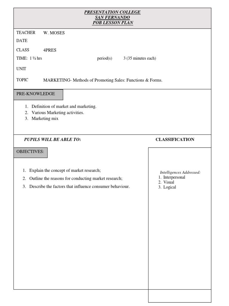 Marketing Lesson Plan for SS3 Term 1 | PDF | Marketing | Marketing Research