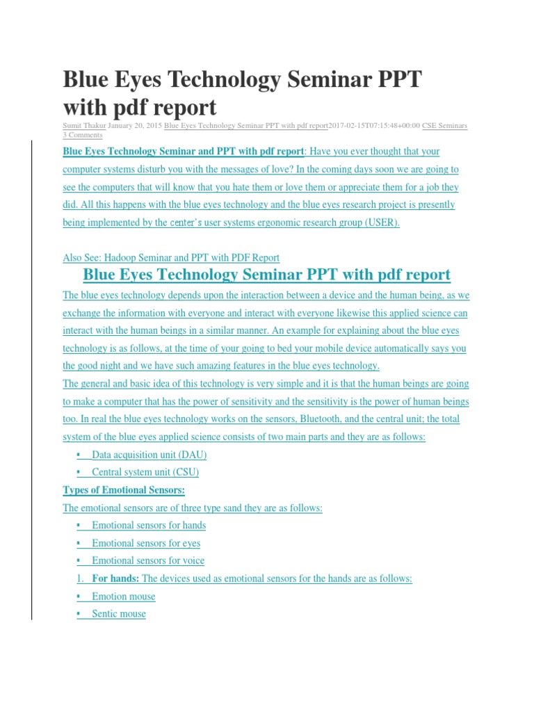 Blue Eyes Technology Seminar Overview | PDF | Microsoft Power Point ...