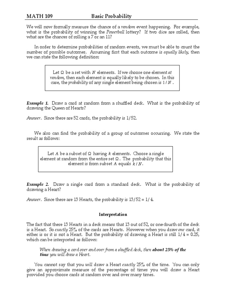 MATH 109 Basic Probability | PDF | Randomness | Odds