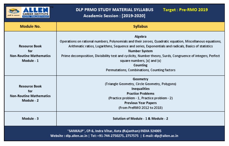 Non-Routine Math Syllabus for Pre-RMO | PDF