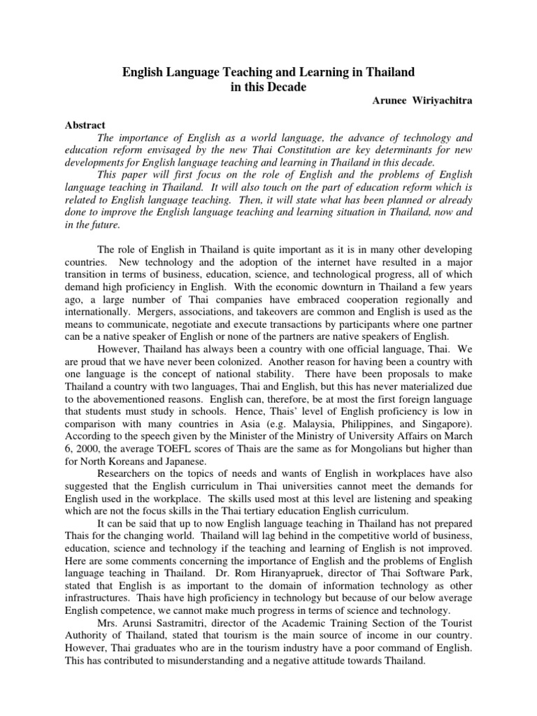 English Language Teaching and Learning in Thailand | PDF | Language ...