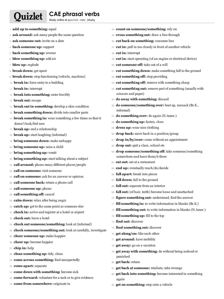 CAE Phrasal Verbs Glossary | PDF | Heat