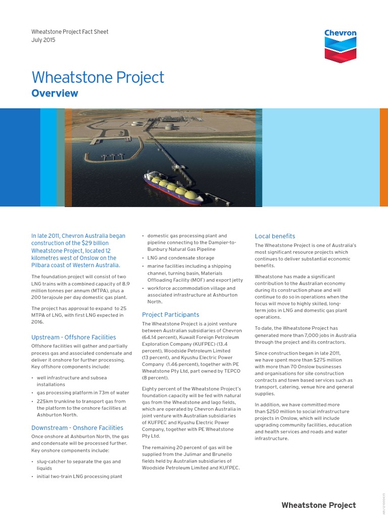 Fact Sheet Wheatstone Project Overview PDF | PDF | Liquefied Natural ...