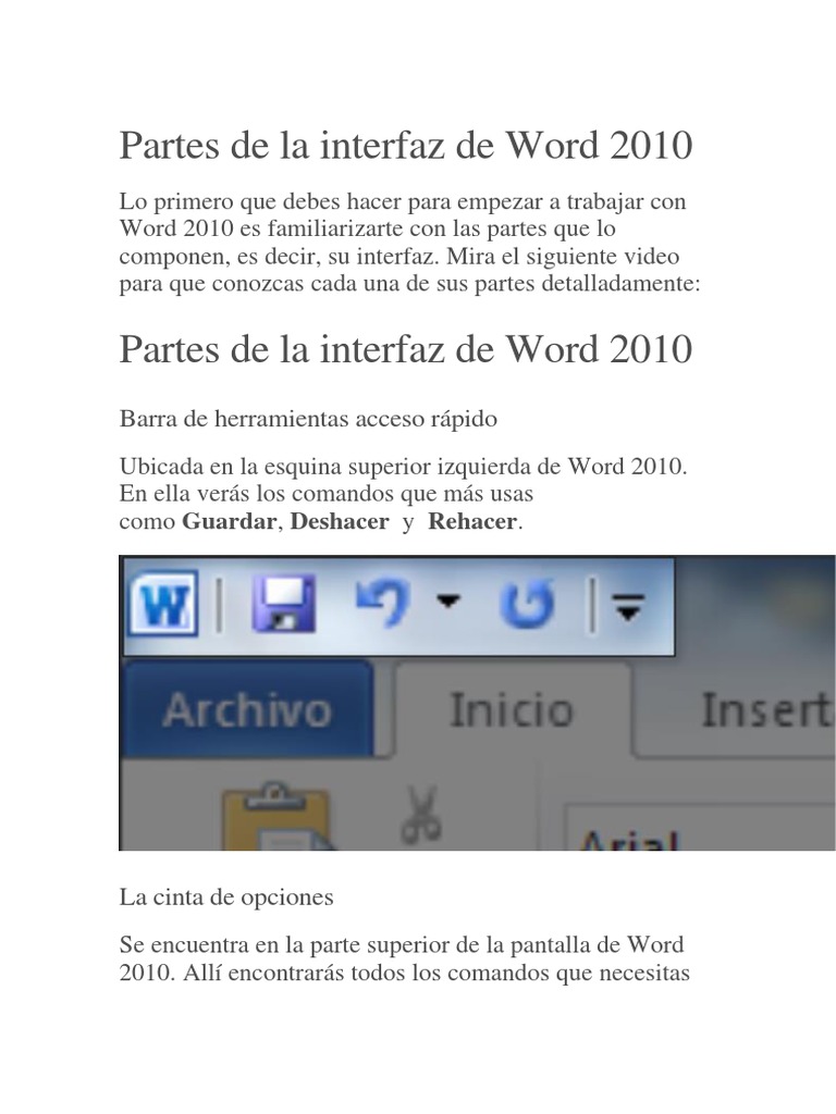 Partes de La Interfaz de Word 2010 | PDF | Microsoft Word | Interfaces ...