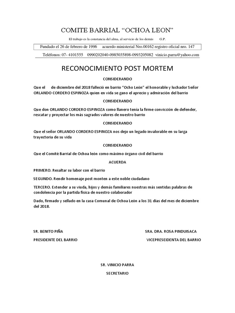 Reconocimiento Post Mortem | PDF